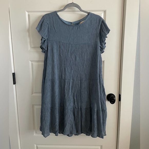 Altar'd State | Dresses | Nwt Altard State Blue Dress Ruffle Sleeves ...
